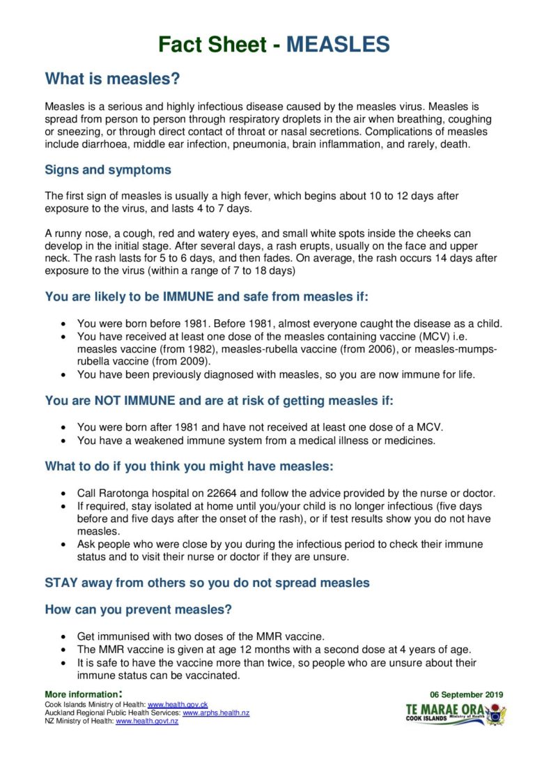 Measles Factsheets - Te Marae Ora Cook Islands Ministry of Health