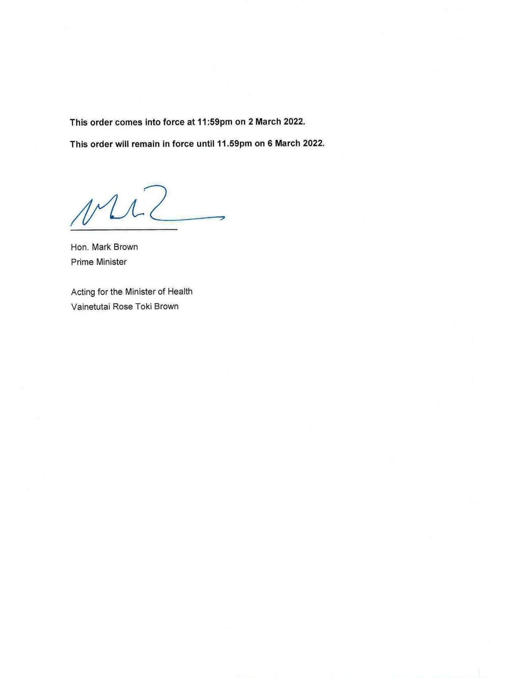 Ministerial Order 2 March 2022 – Te Marae Ora Cook Islands Ministry of ...